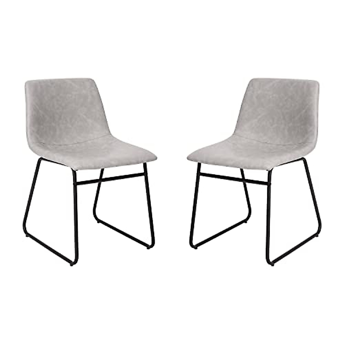 Flash Furniture Butler 18 Inch Commercial Grade LeatherSoft Dining Table Height Chair, Mid-Back Black Sled Base with Light Gray LeatherSoft Upholstery, Set of 2