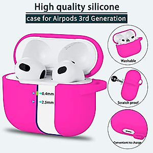 MHYALUDO AirPods 3 Case Cover, Soft Silicone Protective Case Skin for Airpods 3rd Generation 2021 Charging Case with Keychain，Front LED Visible-Rose Pink