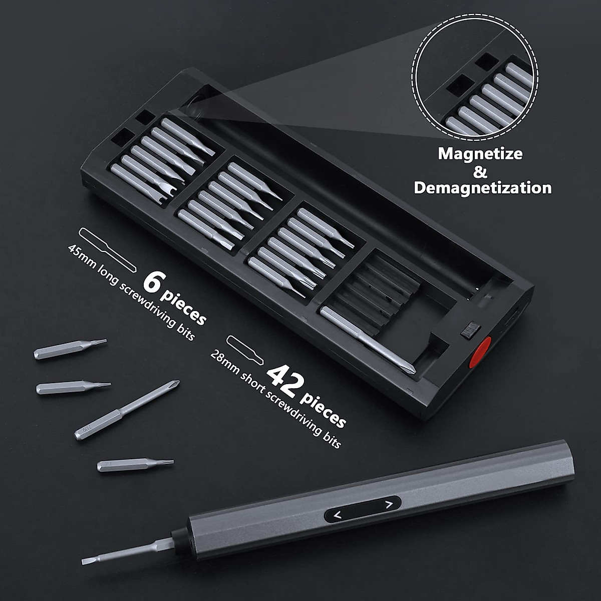 EFFTO Precision Mini Electric Screwdriver Set, 200RPM Load Free and 48 S2 Alloy Steel Bits, Aluminum Storage Case Packing, Portable Repair Tool Kit for Electronic Devices