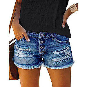 cordat Women Mid Rise Ripped Stretchy Jeans Shorts Frayed Raw Hem Casual Denim Shorts