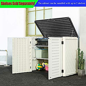 ADDOK Horizontal Storage Shed Weather Resistance, Large Outdoor Storage Cabinet Lockable, Thick HDEP Plastic Storage Unit for Backyards, Patio, Garden（27 Cu. ft/Ivory White