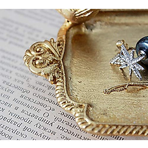 Funly mee Antique Trinket Dish Vintage Golden Metal Jewelry Tray with Bird, Ring Holder