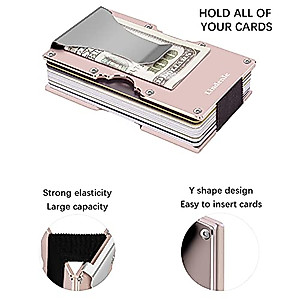 Lindenle Minimalist Wallet Small Card Holder Slim Front Pocket Wallet RFID Blocking Money Clip Women Men (Rose Gold)