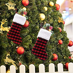 EPHVODI 2 Pack Christmas Stockings, 18" Red Black Buffalo Plaid with Plush Faux Fur Cuff, Classic Large Christmas Stockings Decorations for Family Christmas Holiday Party Decor