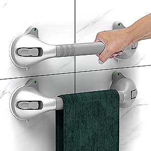 SAFETY+BEAUTY 16.5‘’ 2 Pack Suction Shower Grab Bar with Indicators, Balance Assist Bathroom Bathtub Handle, Silver/Grey