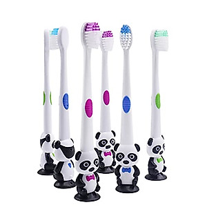 12 Pieces Kids Cartoon Panda Toothbrush Soft Bristles with Sunction Cup Individually Wrapped for Boys and Girls Toddler 3-12 Years