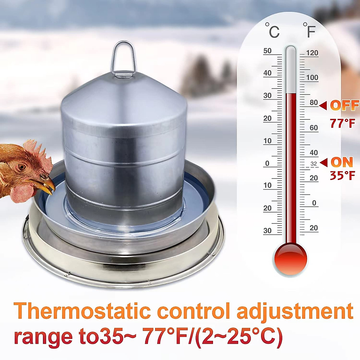 Chicken Waterer Heater, 125 Watts Poultry Water Heated,15 Inch Base for Winter Deicer, with 9.6 Feet Extension Cordor,for 5 Gallons Chicken Drinker…