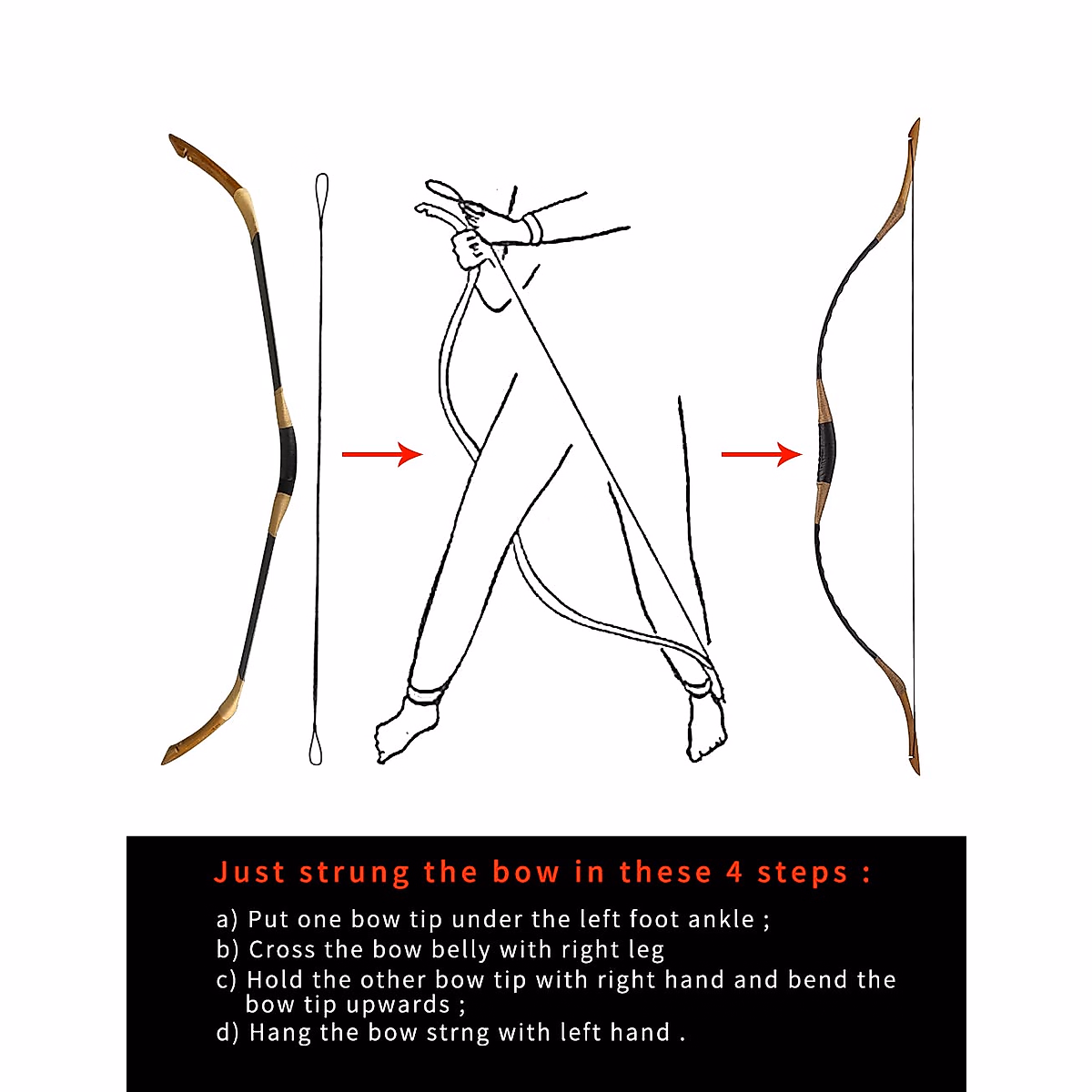 Hungarian Style Handmade Longbow Flagella Recurve Horsebow Archery 60LB