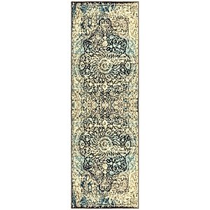 Superior Indoor Runner Area Rug with Jute Backing, Vintage Neutral Traditional Floor Decor for Living Room, Kitchen, Dining Room, Entryway, Hallway, Hardwood Floors, Zelda Collection, 2.6' x 8', Black