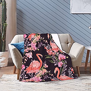 Gbuzozie Fleece Blanket Tropical Pink Flamingos Palm Leaves Lightweight Ultra-Soft Micro Throw Blanket for Sofa Couch Bed Camping Travel - Super Soft Cozy Microfiber Blanket 80"X60"