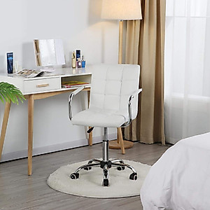 Yaheetech Adjustable Swivel Chair Faux Leather Computer Office Desk Chair Gas Lift Chrome Base On Wheels White