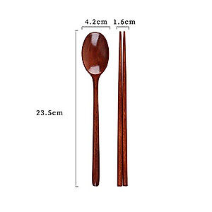 Ecloud Shop Wooden Spoon Chopsticks Sets Korean Dinnerware Combinations Chopsticks and Spoons Set for Home Kitchen or Restaurant (2 Pairs)