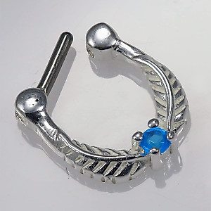 PiercingPoint Light Green Crystal Stone Leaf with Round CZ Stone 16 Gauge Clicker Septum Nose Ring Septum Jewelry