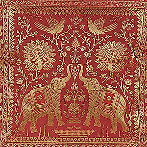 Set of 2 Home Decorative Square Pillowcase Bohemian Throw Pillow Cushion Cover Banaras Brocade Silk Woven Ethnic Traditional Royal Motifs Handcrafted for Gift Pillowcase (Maroon)