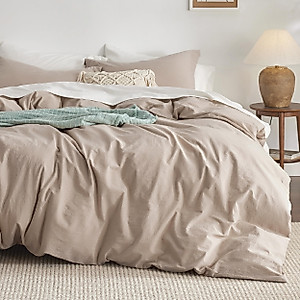 Bedsure 100% Washed Cotton Duvet Cover King Size - Warm Sand Minimalist Duvet Cover Set Linen Like - 3 Pieces Plain Simple Cotton Duvet Cover Set with 2 Pillow Shams (Warm Sand, King, 104"x90")