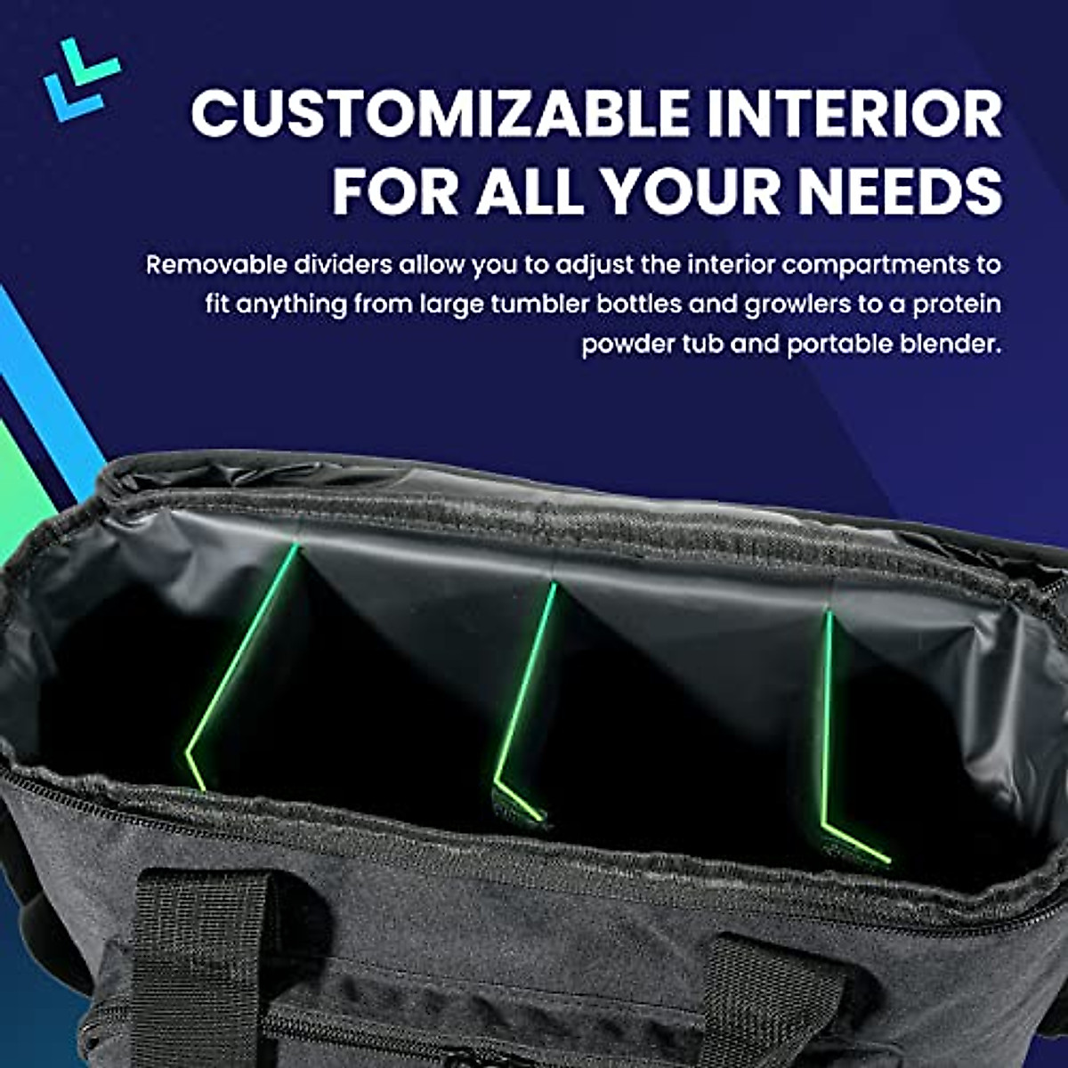 Insulated Cooler Bag - Soft Cooler Bag with Removable Dividers and Leakproof Stitching Fits up to 4 Large Tumbler Bottles - Rugged Cooler Tote Bag for Healthy Nutrition On-The-Go - Shaker Case