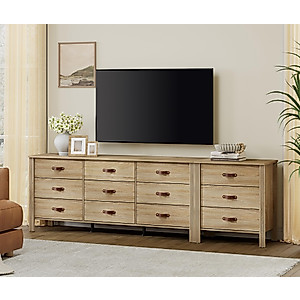 WAMPAT Dresser with 12 Drawers for Bedroom,Wooden Kids Dressers with Wide Chest of Drawers,Mid Century Modern Wooden Closet Storage Organizer,Large Wood Dressers for Living Room, Nursery,White Oak