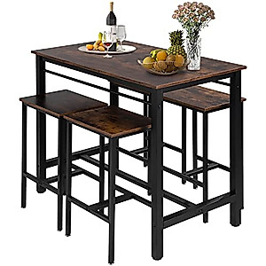VEVOR Bar Table and Chairs Set 47" Pub Table Set with 4 Bar Stools Kitchen Dining Table and Chairs Set for 4 Iron Frame Counter Height Dining Sets for Home, Kitchen, Living Room