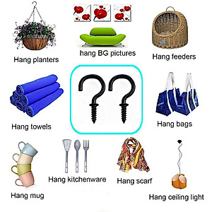 IDEALSV 125 Pcs Screw Ceiling Hooks Black Screw Cup Hooks Lights Hooks 3/4 Inch