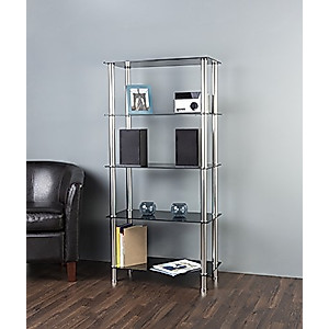 AVF S25-A Tall 5 Tier Shelving Unit in Black Glass & Chrome