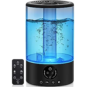 Cool Mist Humidifier, Ultrasonic Humidifiers for Bedroom Baby, 3L Large Humidifier w/ Remote Control, 7 Colors Night Light 6 Dimmer Adjustable Mist Levels, Timer, Auto Shut-Off for Large Room, Black