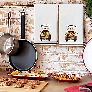 Beisseid Kitchen Towels Farm Fresh Sunflower Truck Dish Cloth Fingertip Bath Towels Cloth Black Stripes Hand Drying Soft Cotton Tea Towel 18x28in