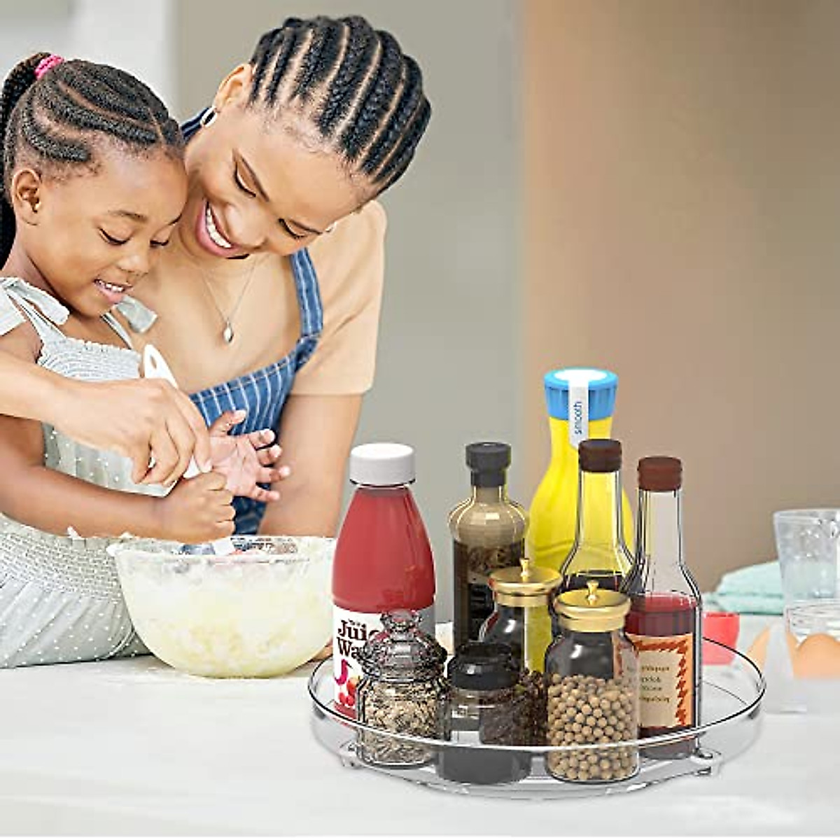 HYDROWE Lazy Susan Organizer, Round Plastic Turntable Organizer Organization Storage Container Bins,Spinning Organizer for Spices,Vanity Countertop Makeup Organizing(9.25 Inch+10.6Inch)