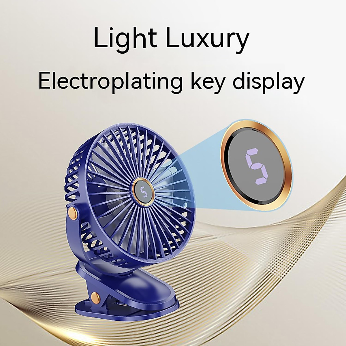 AbuDodo Portable Clip on Fan with LED Light, Digital Display, Quiet, 5-Speed Rechargeable Mini Table Fan, 360° Rotation: Personal Cooling Device for Home, Office, Stroller, Camping, Outdoor - Blue