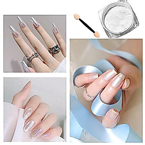 White Pearl Chrome Nail Powder, Mirror Effect Pearlescent White Nail Art Jewelry Glitter Powder Metallic Pigment for Nails, Magic Nail Powder Fine & Shiny Holographic Ice Aurora Dust Nail Powder