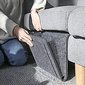 Fashion·LIFE Bedside Pocket Bedside Caddy Hanging Storage Bag Armrest Organizer Chair, Desk Sofa Slipcovers, TV Remote Controller Holder Table Cabinet Pouch,No Hole Grey