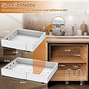 Pull Out Cabinet Organizer Pull Out Drawers for Cabinets with 4pcs Divider Racks, 12.8"-20.5" W and 16.5" D Adjustable Heavy Duty Cabinet Pull Out Shelves Kitchen Cabinets Slide Out Drawers