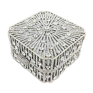 Cute Women Crystal Box Clutch Evening Bags Wedding Party Cocktail Rhinestone Handbags and Purses (Mini Square,Silver)