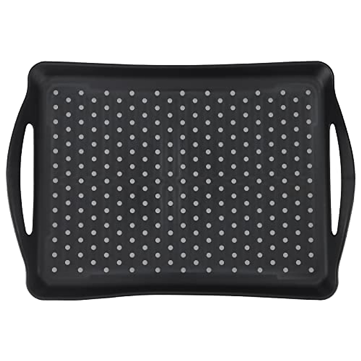 MAHIONG 4 Pack Non Slip Serving Trays, 16.5 x 11.4 x 1.6 Inch Plastic Serving Tray with Handles, Rectangle Anti Slip Food Tray for Snack Fruit Dessert Breakfast Eating, Black