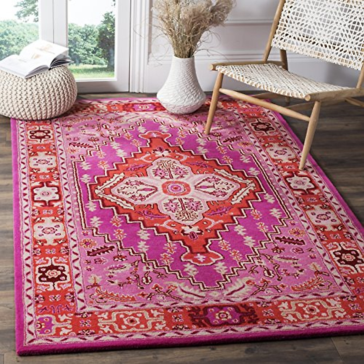 SAFAVIEH Bellagio Collection 8' x 10' Red / Pink BLG545B Handmade Medallion Premium Wool Area Rug