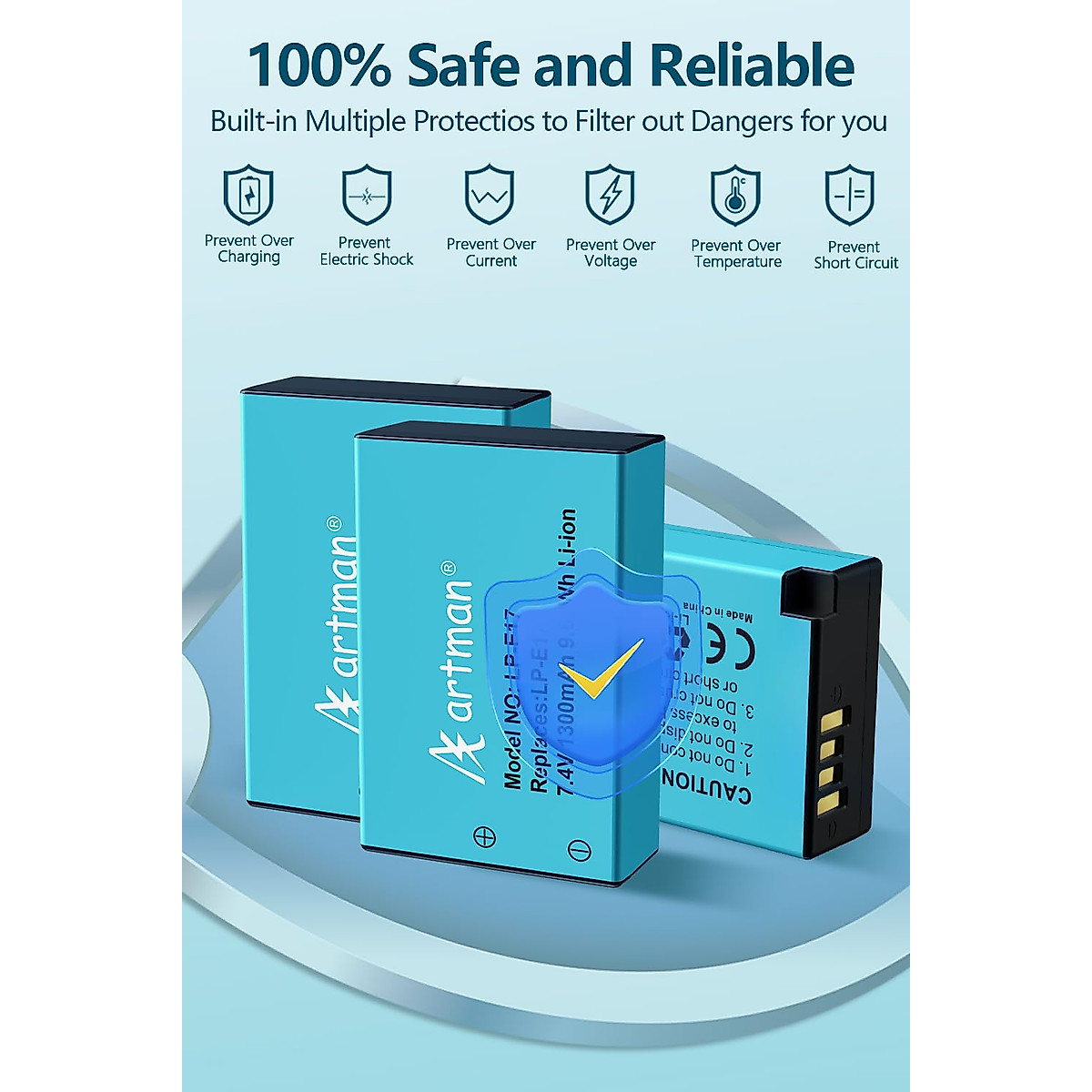 Artman 3-Pack LP-E17 Batteries 1300mAh and 3-Channel LCD Charger Pack for Canon EOS RP R10 R8 R50 Rebel T6i T7i T8i T6s SL2 SL3 EOS M3 M5 M6 200D 77D 750D 760D 800D 8000D KISS X8i Camera