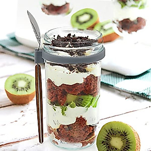 Overnight Oats Containers with Lids and Spoon 2Pack 20OZ Overnight Oat Jars with Measurement Marks Larger Glass Airtight Oatmeal Container Wide Mouth Mason Jars for Meal Prep Chia Yogurt Salad Cereal