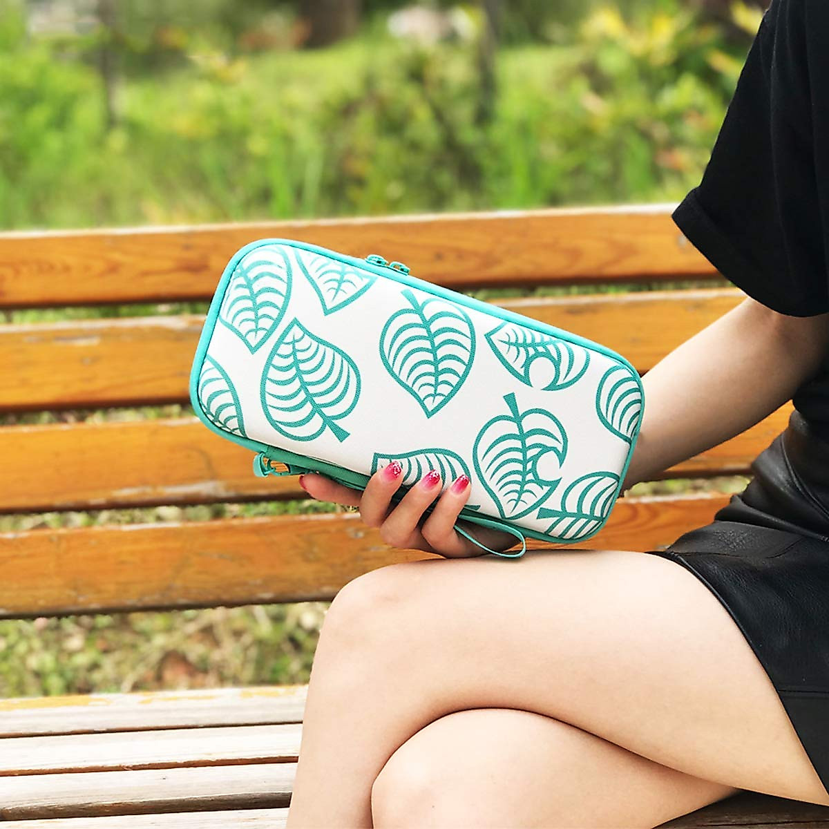 ELIATER Switch Accessories Bundle for Animal Leaf Crossing, Switch Carrying Case with Playstand & Screen Protector & 4 Thumb Grip Caps & Protective Cover & Charging Cable & Pendant