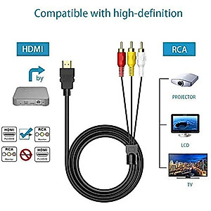 HDMI to RCA Cable,1080P HDMI Male to 3rca Video Audio AV Composite Male M/M Connector Adapter Cable Cord Transmitter(NO Signal Conversion Function), One-Way Transmission from HDMI to RCA for TV HDTV