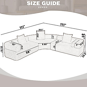 Oversize Modern Curved Sofa Couch for Living Room,Boucle Fabric Corner Cloud Sofa with 5 Pillows,Minimalist Style Comfy L Shape Couch,4 Seater,Khaki,Frameless