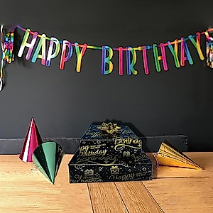 Dtiafu Birthday Wrapping Paper for Men Adult Women Boys - 6 Folded Sheets Black Metallic Gold Foil Wrapping Paper - Gift Wrapping Paper with 2 Birthday Cards and Stickers - 20 x 28inch Per Sheet