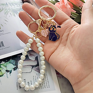 Cute Moon Cat Keychain Key Charm Aesthetic Gift for Women Girls Anime Fans (Purple Kitty)