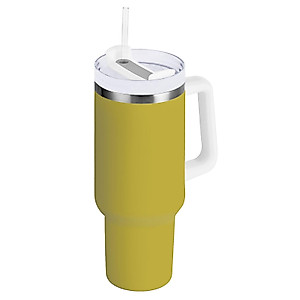 MCHIVER Golden Yellow 30 oz Tumbler with Handle and Straw Stainless Steel Vacuum Water Bottle Leak-proof Travel Coffee Mug Insulated Tumbler for Hot Cold Beverages