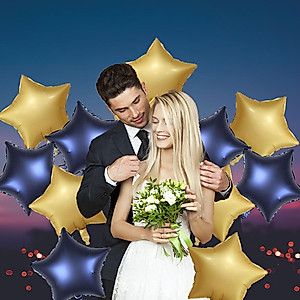 20 pcs 18inch Navy Blue Gold Star Foil Balloons, Matte Blue Gold Star shaped Helium Balloons Mylar Balloons for Wedding Graduation Decoration Birthday Party Balloons