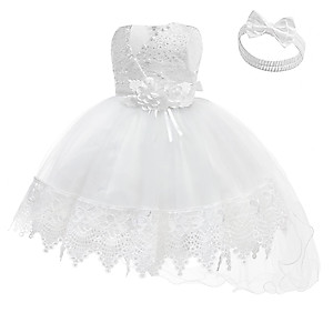 LZH Baby Girl Party Dress Baby Christening Outfit Girl Baby Girl Dresses 0-3 Months Fancy First Baptism Elegant Party D-White