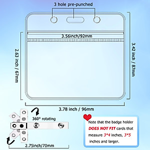 kioooki 50 Pcs Badge Holders with Clip Extra Thick Clear Name Badge Holders Card Holder Plastic Horizontal Name Tag Holder with Waterproof Resealable Zip