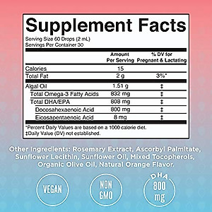 Prenatal & Postnatal Omega-3 Liquid Drops by MaryRuth's | 800mg DHA & 8mg of EPA Per Serving | Cognitive Support, Overall Wellness for Mom & Baby | 2oz