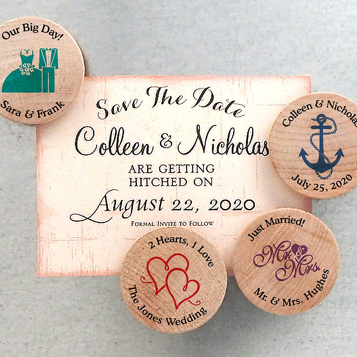 Personalized Wooden Wedding Magnets, Personalized Refrigerator Magnets, Save The Date Magnets (Set of 50)