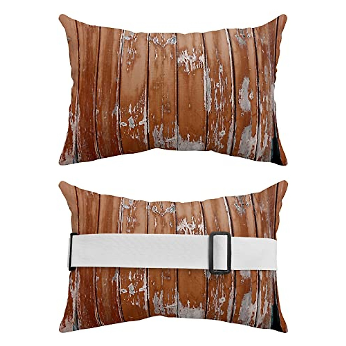 Recliner Head Pillow Ledge Loungers Chair Pillows with Insert Retro Farm Brown Wood Grain Lumbar Pillow with Adjustable Strap Outdoor Waterproof Patio Pillows for Couch Beach Pool Office Chair, 2 PCS