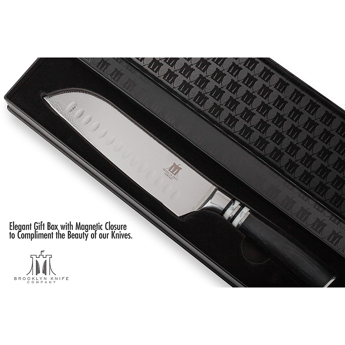 Brooklyn Knife Co. Santoku Knife - Japanese Seigaiha Series - Etched High Carbon Steel 7-Inch