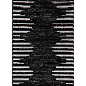 Rugshop Bohemian Stripe Stain Resistant High Traffic Living Room Kitchen Bedroom Dining Home Office Area Rug 5'x7' Black